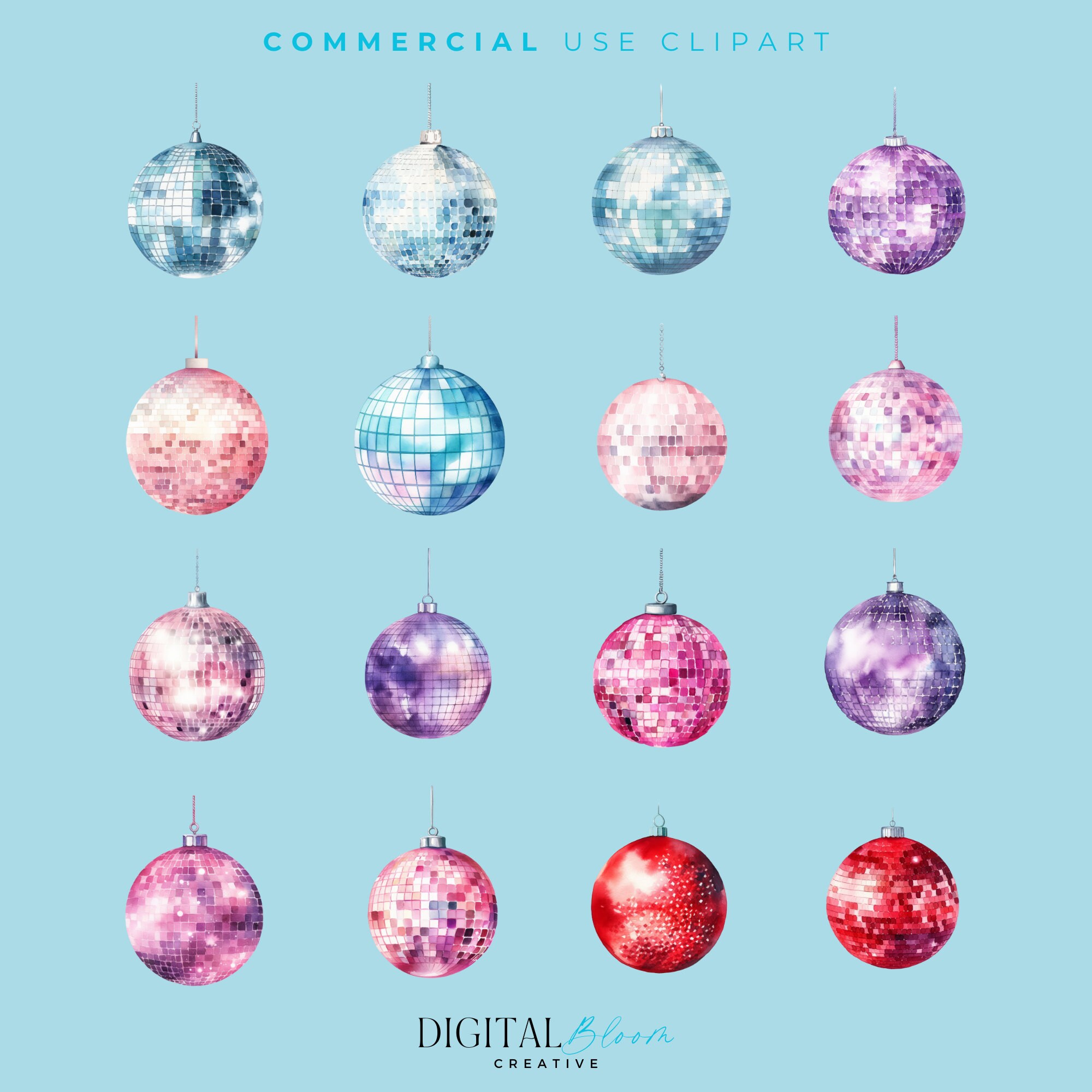 Disco Ball Clipart, Mirror Disco Balls PNG, Party Bundle, Bachelorette ...