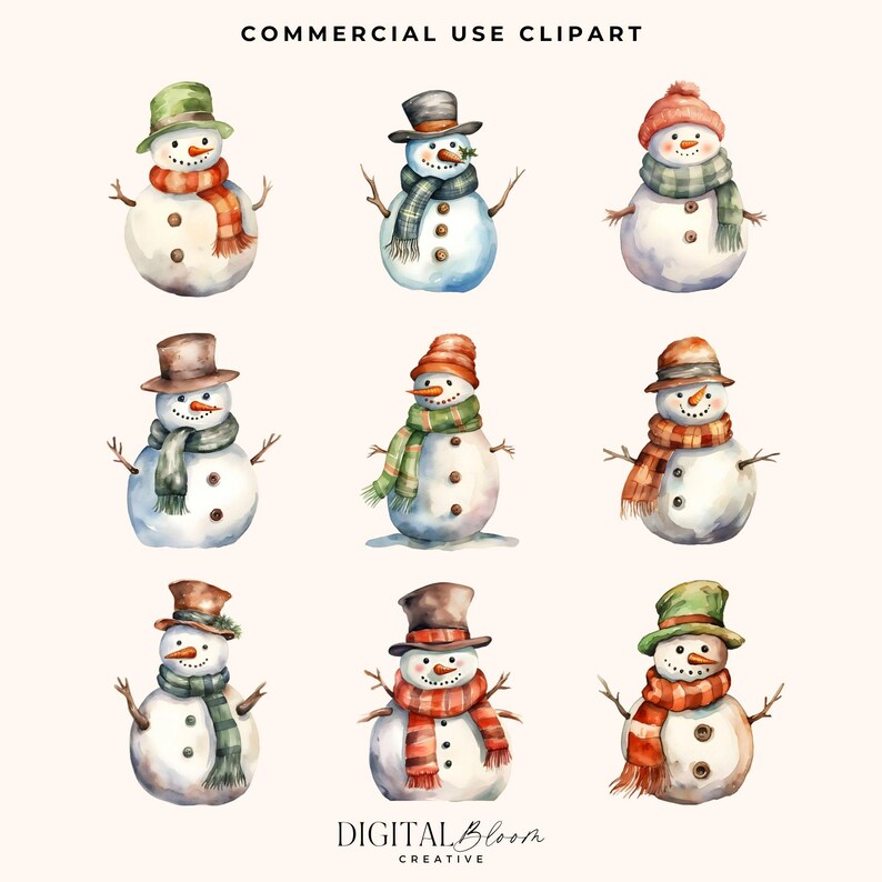 Snowman With Hat Clipart Watercolor Holiday Clip Art PNG Winter ...