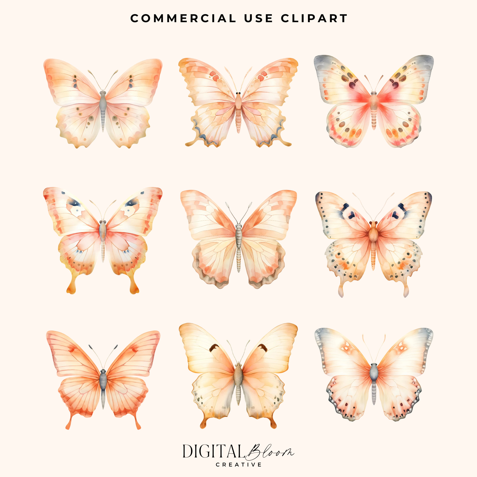 Light Peach Butterfly Clipart Pastel Butterflies Graphics Transparent ...