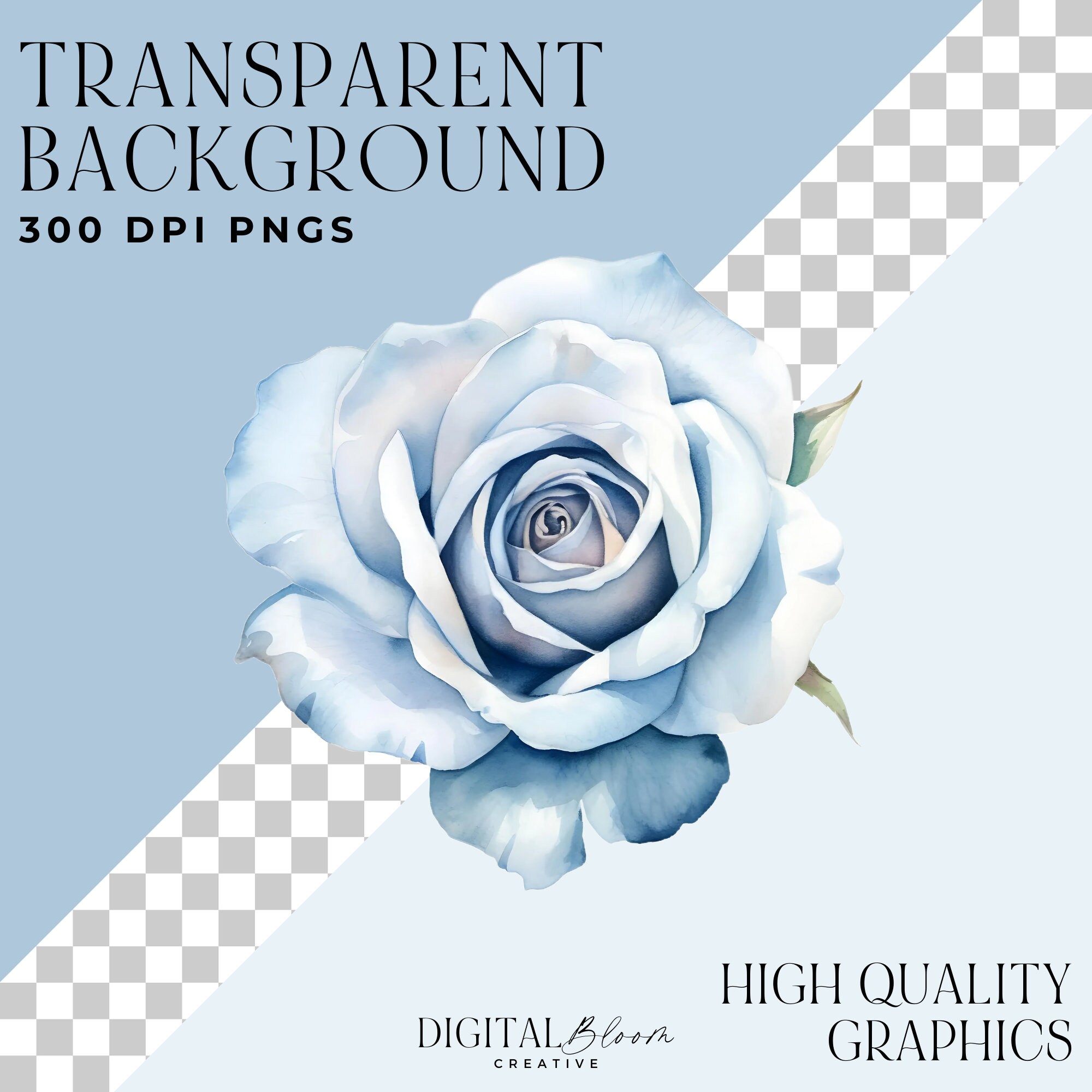 Pastel Blue Rose Flower Clipart Floral Baby Shower Roses PNG Graphics ...