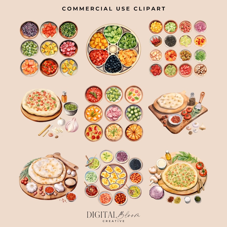 Pizza Toppings Clipart Food Bowls PNG Graphics Baking Party Invite ...