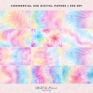 Tye Dye Digital Paper, Pastel Rainbow Tie Dye Digital Background ...