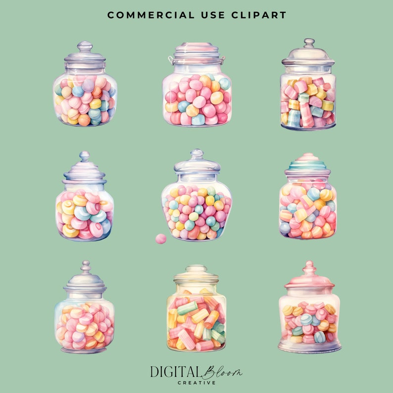 Candy Jars Clipart, Watercolor Sweets Clip Art Candyland PNG, Candies ...