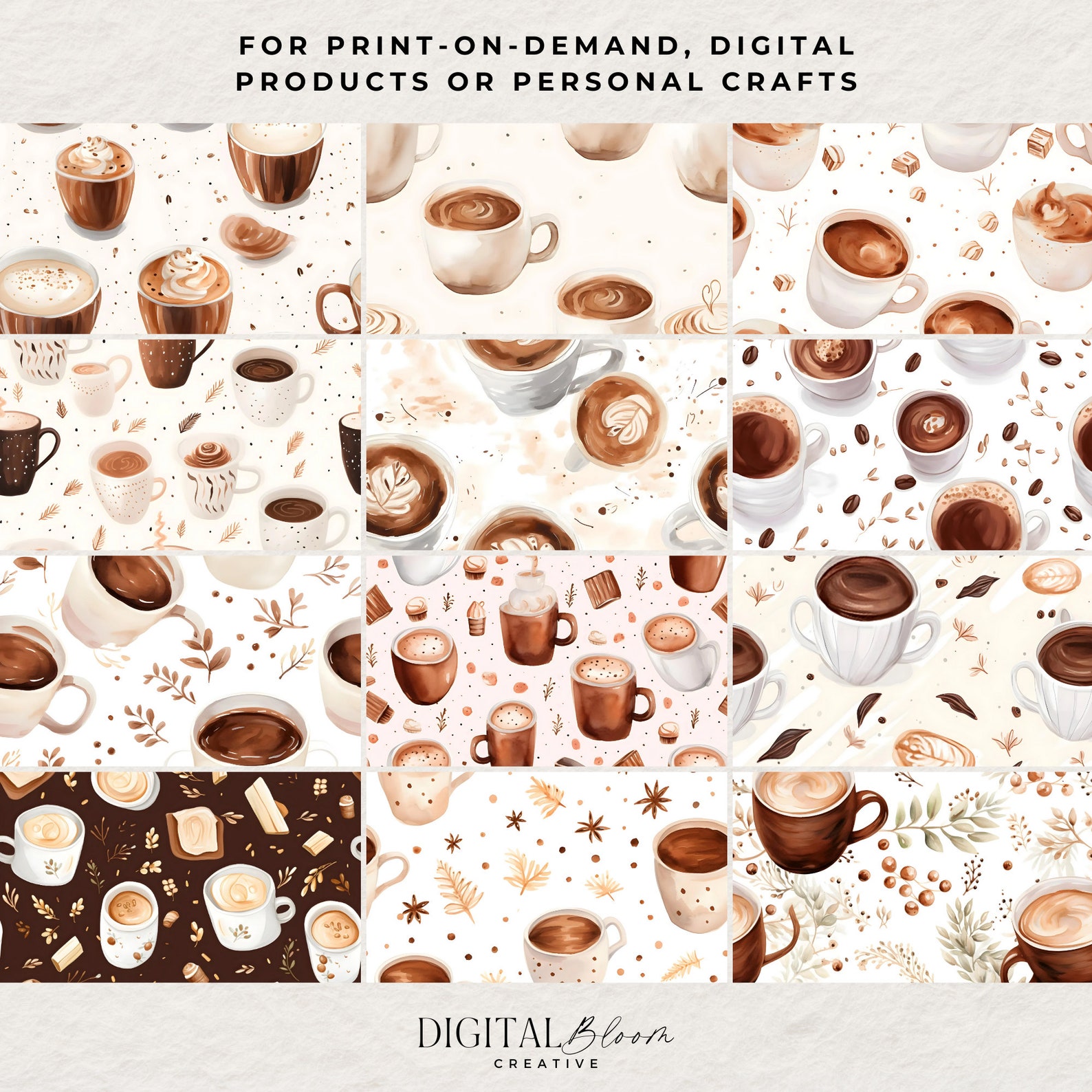Hot Chocolate Digital Paper Seamless, Hot Cocoa Scrapbooking Background ...