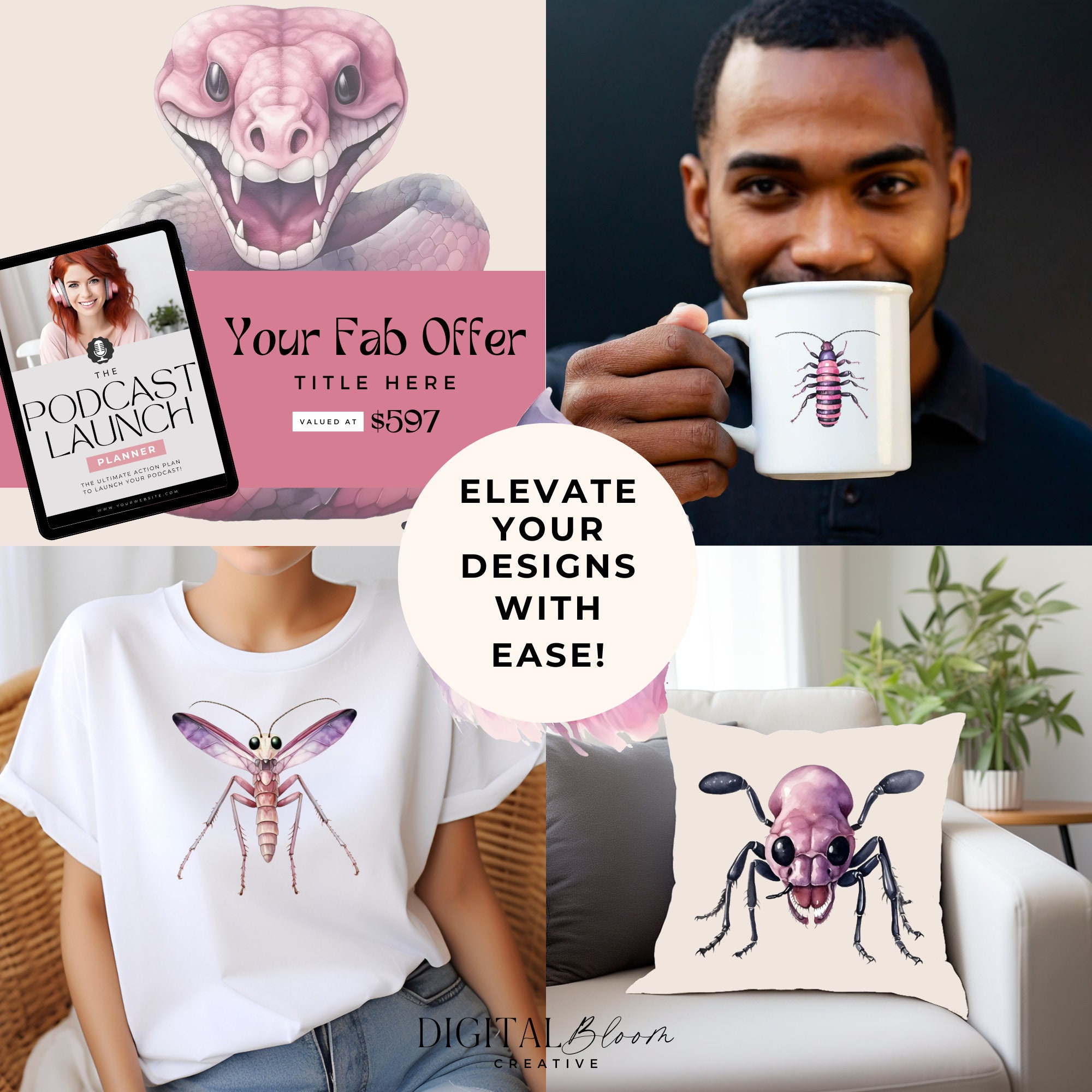 Pink Halloween Creepy Crawlies Clipart Spooky PNG Graphics Clip Art ...