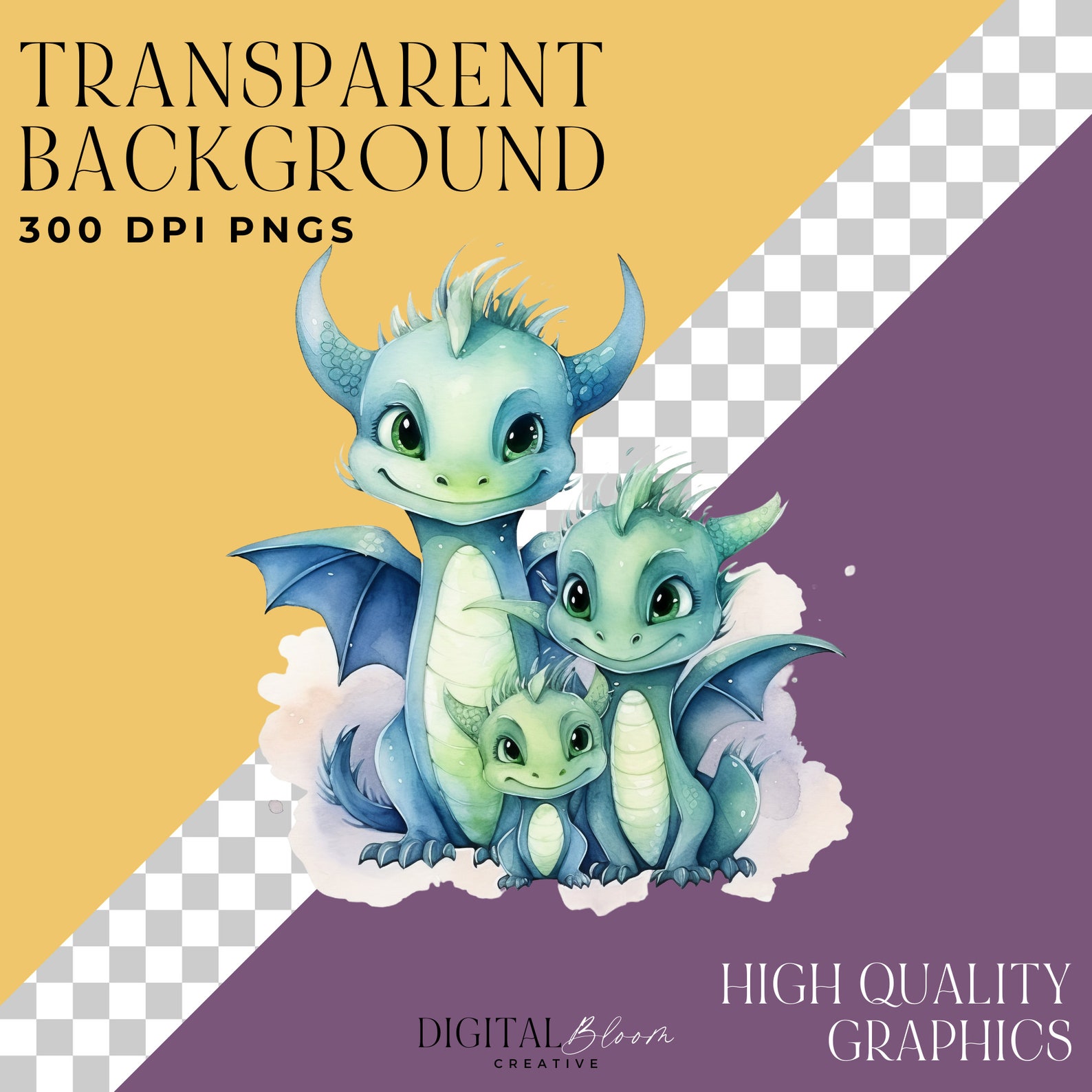 Dragon Birthday Clipart Fantasy Watercolor Dragons Cute Kawaii Clip Art ...