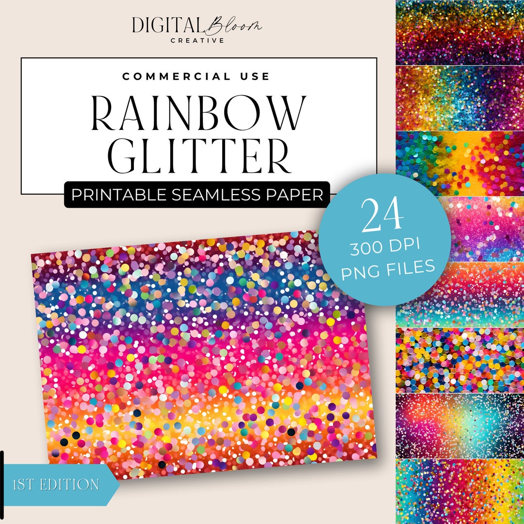 Rainbow Glitter Confetti Digital Paper, Rainbow Ombre Scrapbooking ...