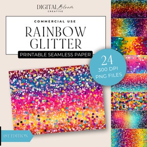 Rainbow Glitter Confetti Digital Paper, Rainbow Ombre Scrapbooking ...