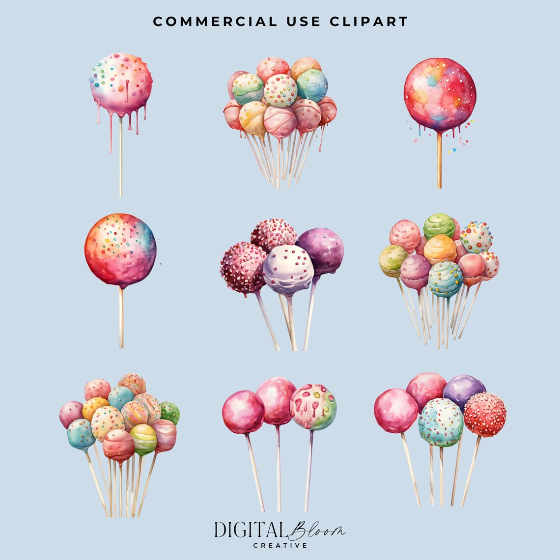 Cake Pop Clipart Birthday Sweet Treats Summer Party Clip Art Dessert ...