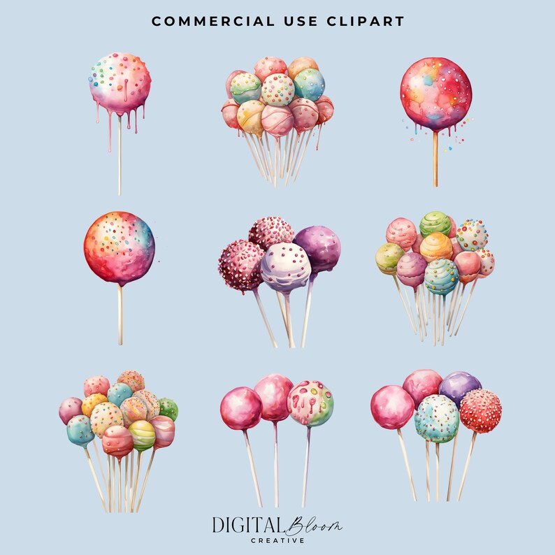 Cake Pop Clipart Birthday Sweet Treats Summer Party Clip Art Dessert ...