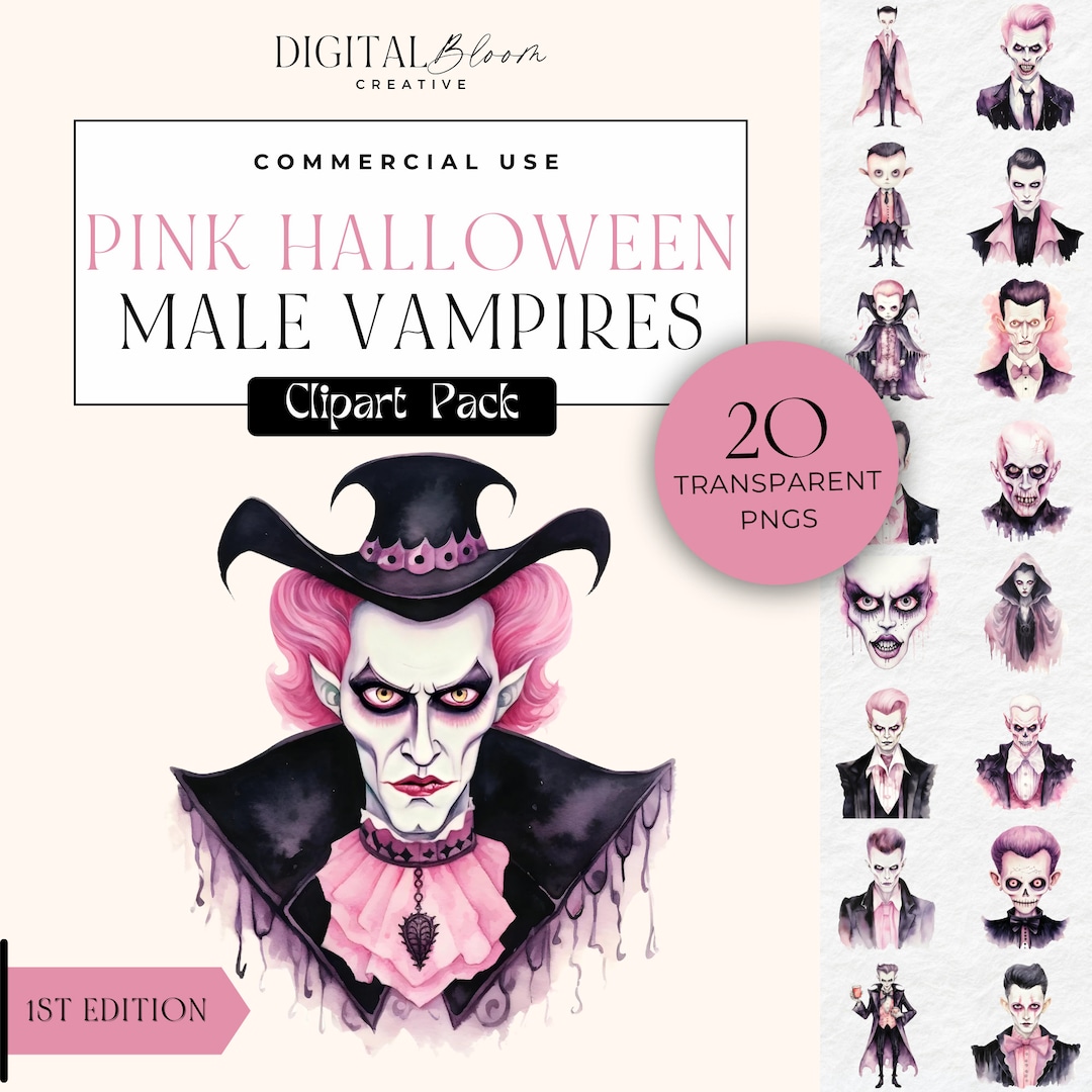Pink Halloween Male Vampire Clipart Spooky PNG Graphics Halloween Clip ...