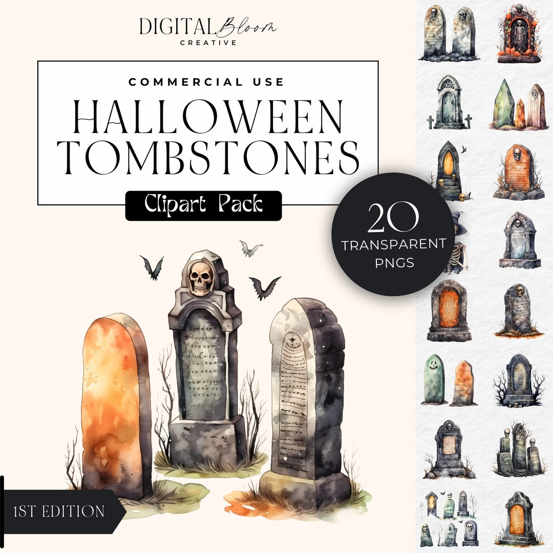 Halloween Tombstone Clipart, Spooky Graphics, Scary Watercolor ...
