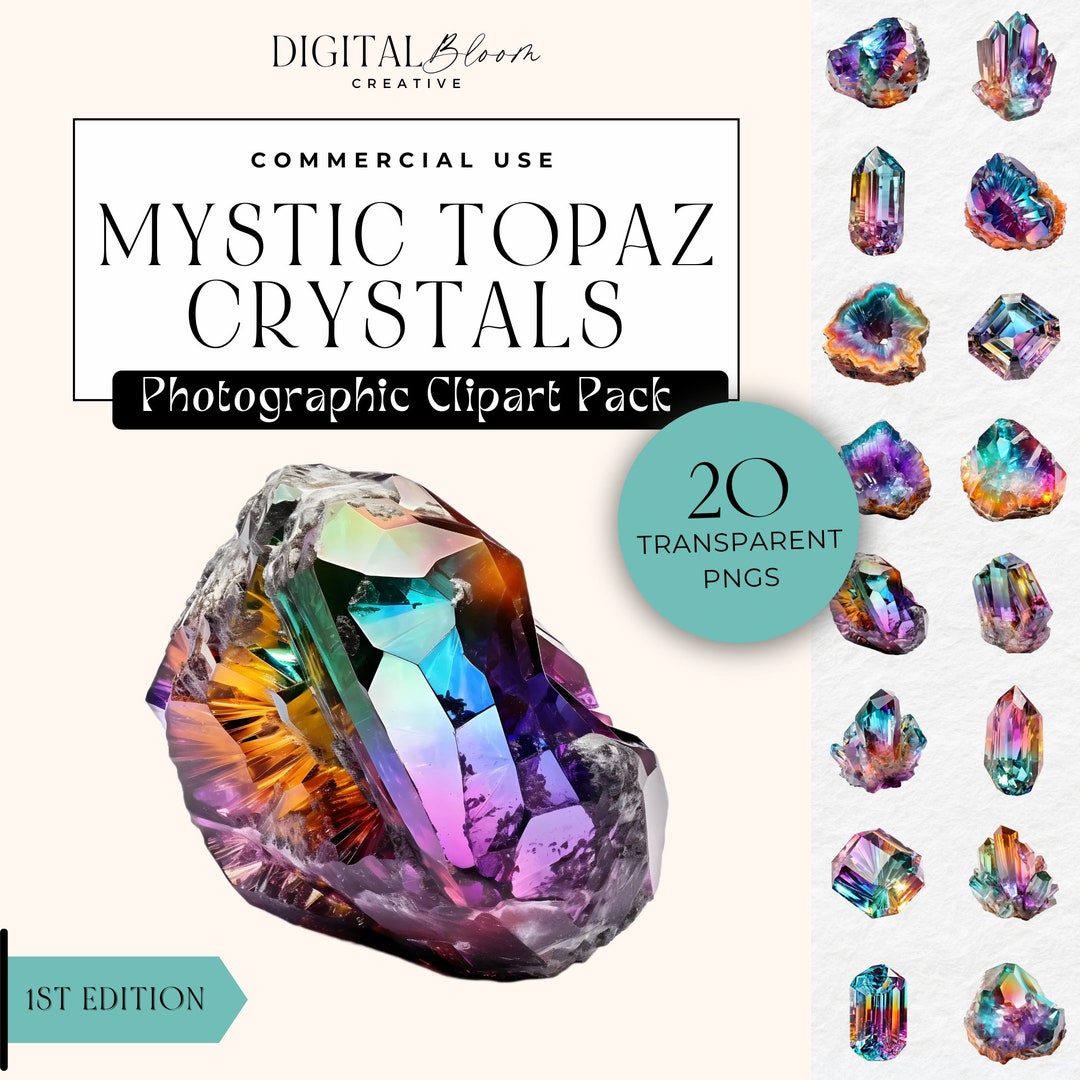 Mystic Topaz Crystal Clipart Realistic Gemstone PNG Healing Geode Clip ...
