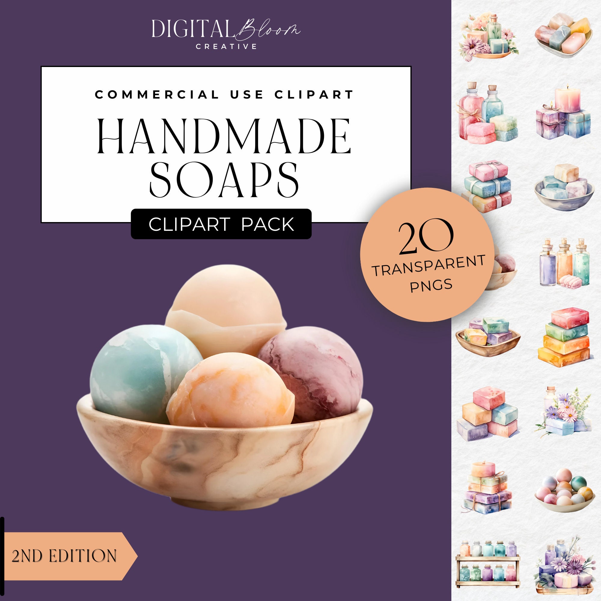 Handmade Soap Clipart Watercolor Bundle Bar of Herbal Fruit Soaps Spa ...