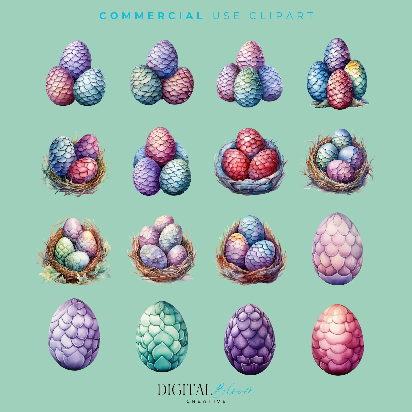 Dragon Eggs Clipart, Watercolor PNG, Baby Dragon Eggs, Magic Clip Art ...