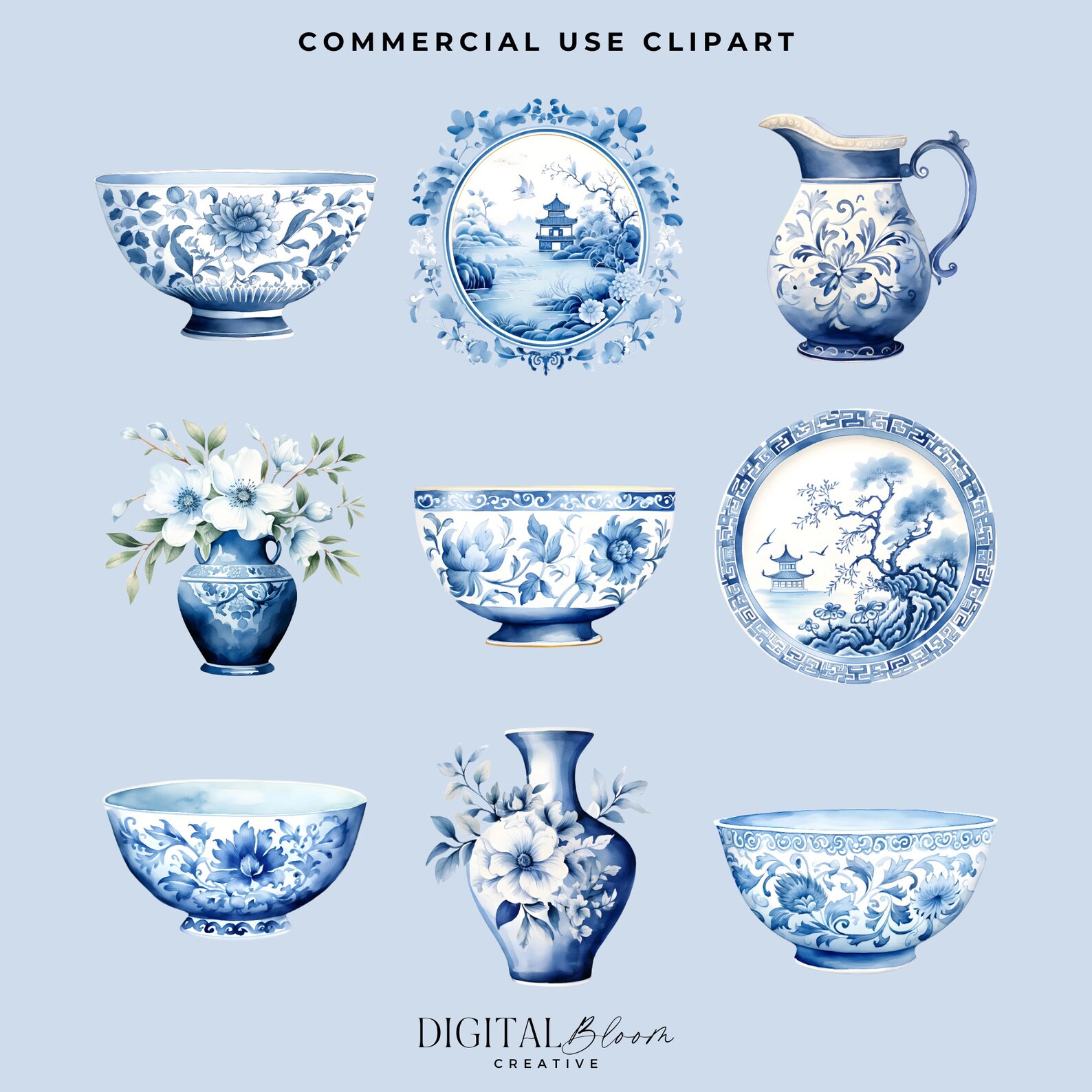 Chinoiserie Vase Clip Art Elegant Blue White Ginger Jar Porcelain Vase ...