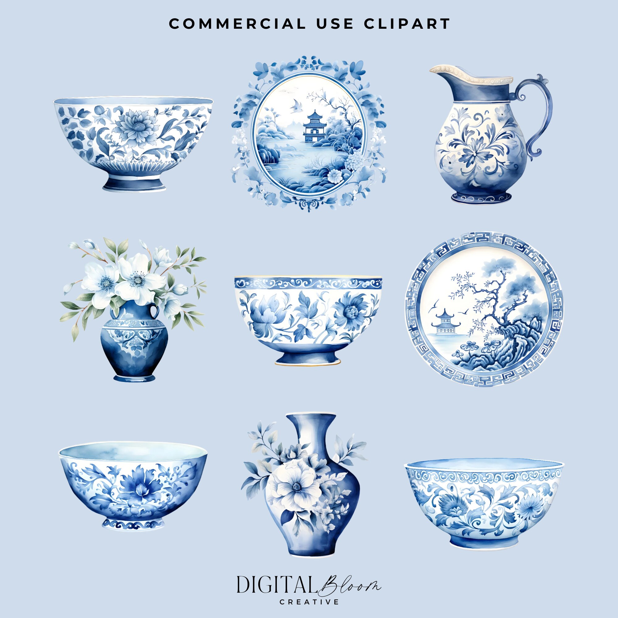 Chinoiserie Vase Clip Art Elegant Blue White Ginger Jar Porcelain Vase ...