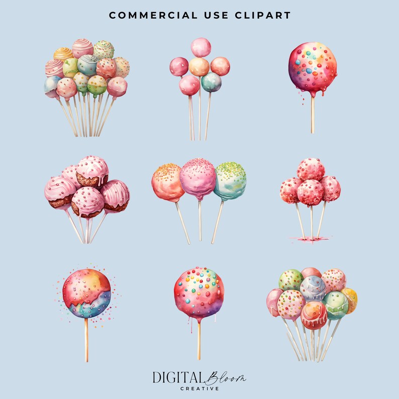 Cake Pop Clipart Birthday Sweet Treats Summer Party Clip Art Dessert ...