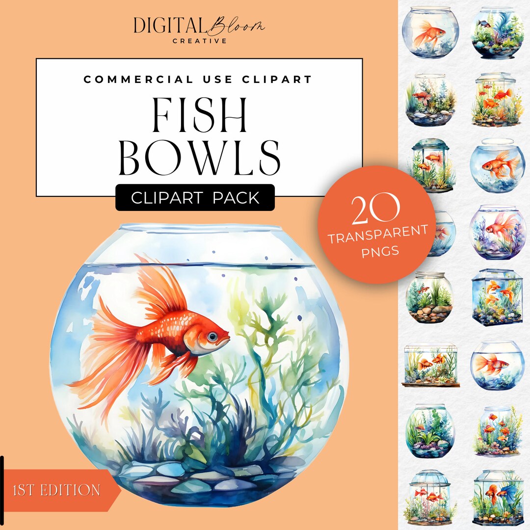 Fish Bowl Clipart Pet Goldfish Tank Aquarium Clip Art PNG Colorful ...