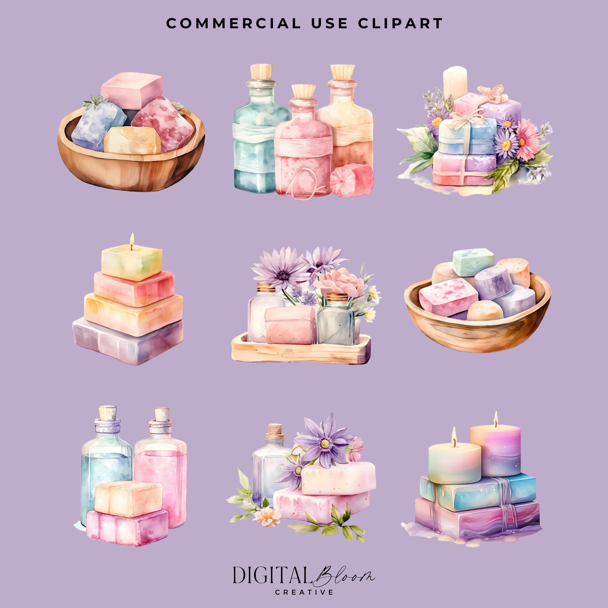 Handmade Soap Clipart Watercolor Bundle Bar of Herbal Fruit Soaps Spa ...