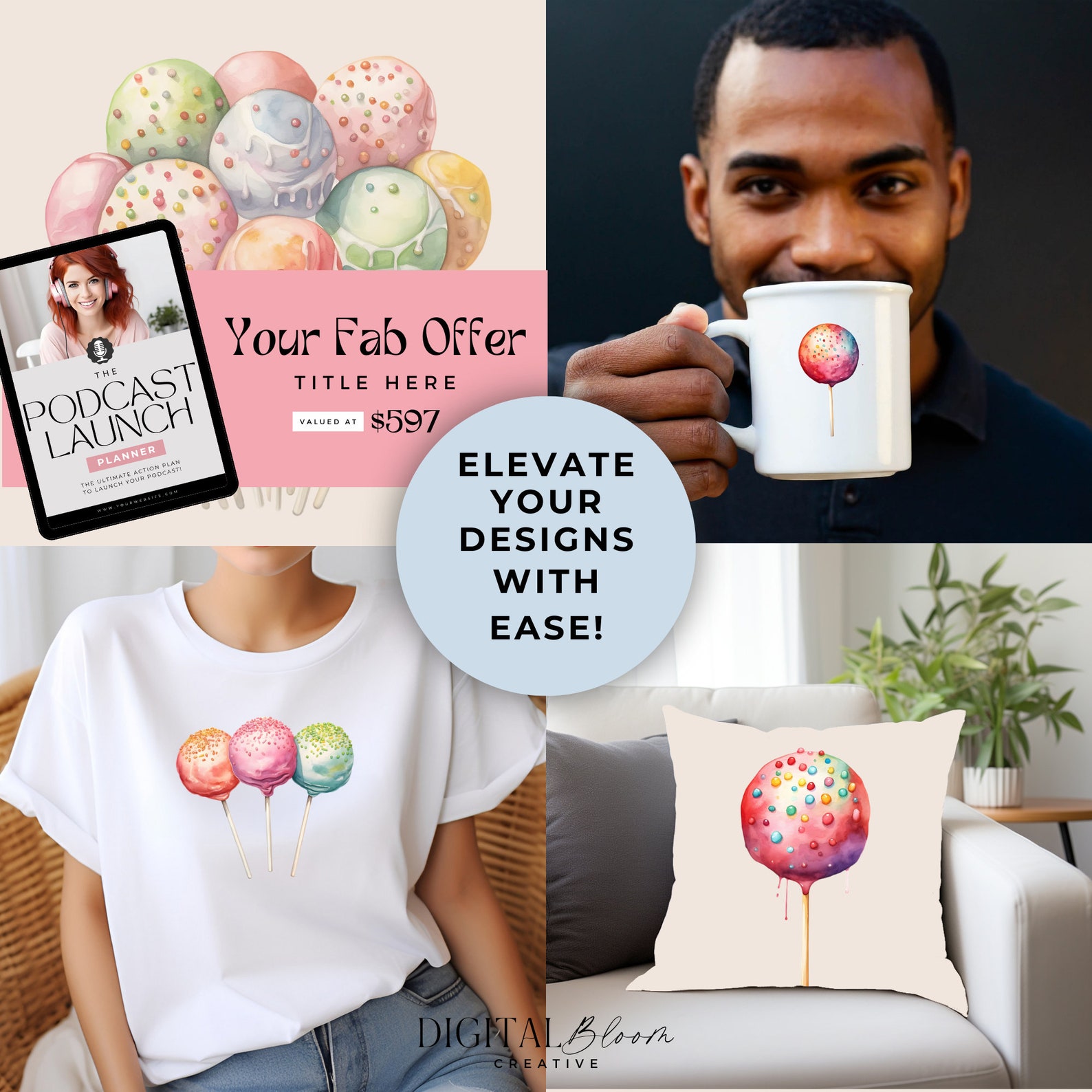 Cake Pop Clipart Birthday Sweet Treats Summer Party Clip Art Dessert ...