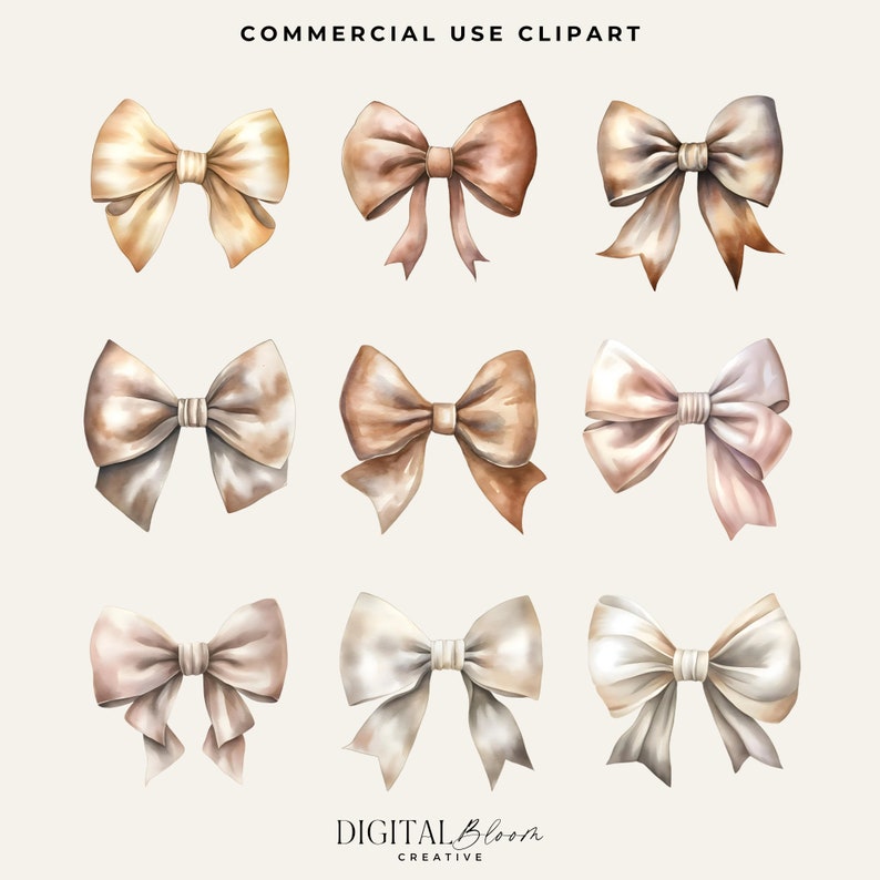 Neutral Bows Clipart, Bow PNG Graphics, Coquette Bows, Baby Shower ...