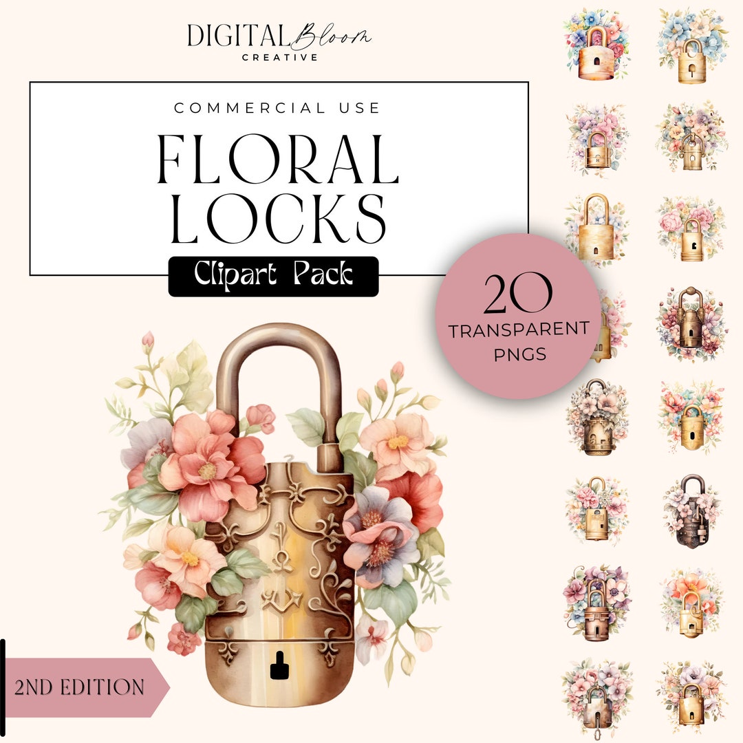 Floral Lock Clipart Watercolor Padlock With Flowers Vintage Locks ...