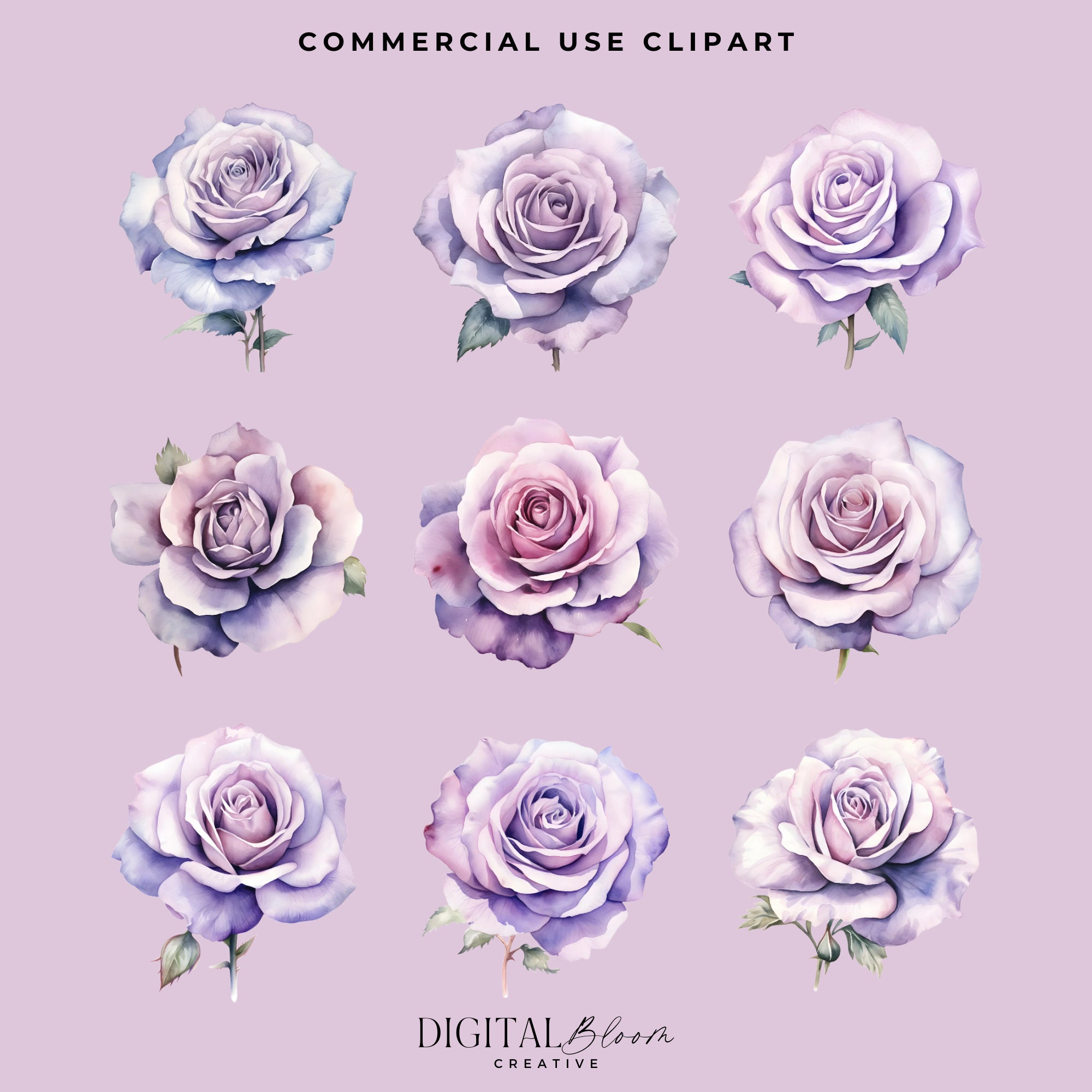 Pastel Purple Rose Flower Clipart Floral Baby Shower Roses PNG Graphics ...