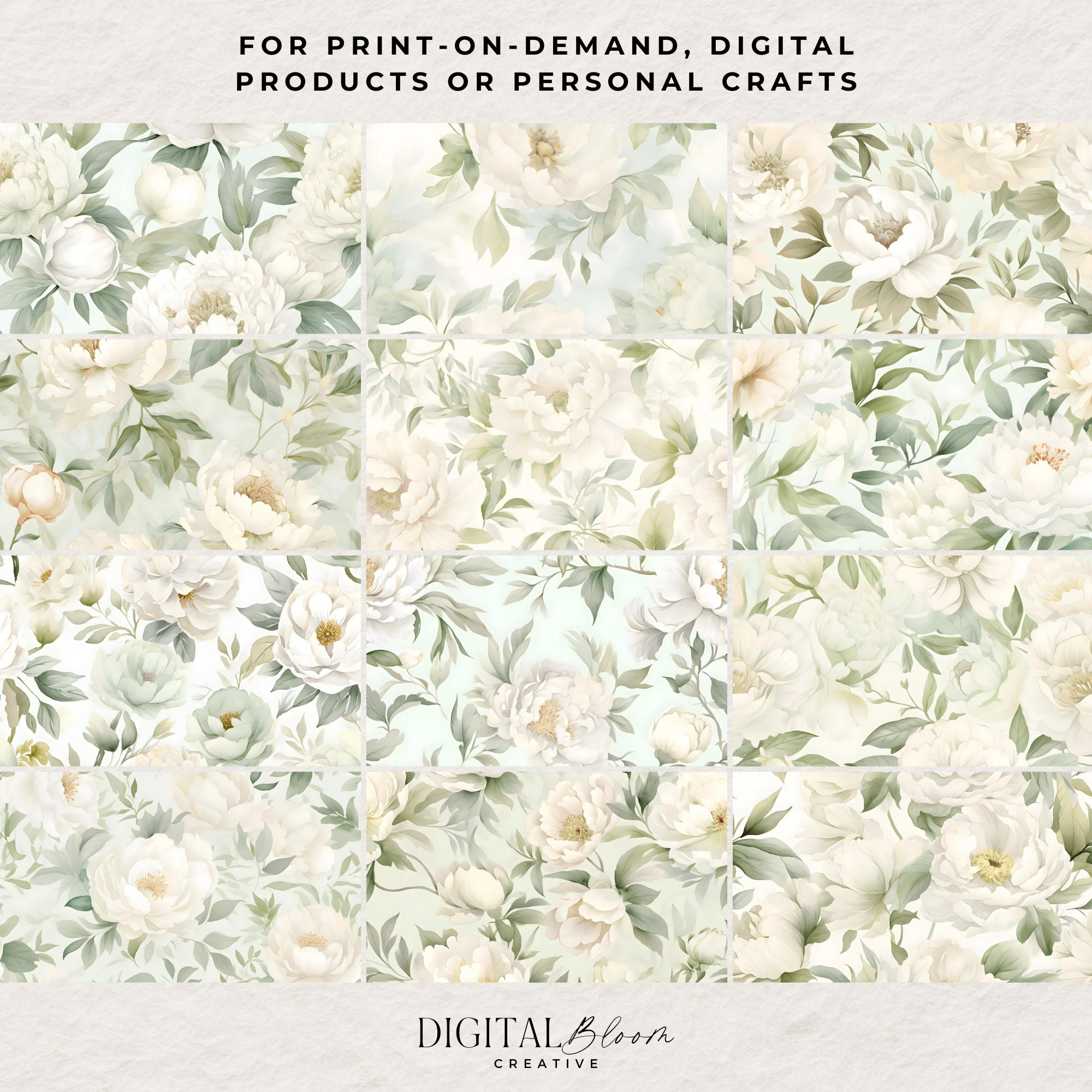 Sage Green Peony Digital Paper Pastel Peonies Seamless Pattern ...