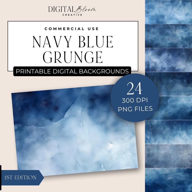 Navy Blue Grunge Digital Paper Distressed Watercolor Pattern Vintage ...