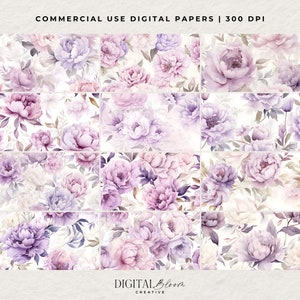 Purple Peony Digital Paper Pastel Peonies Seamless Pattern Background ...