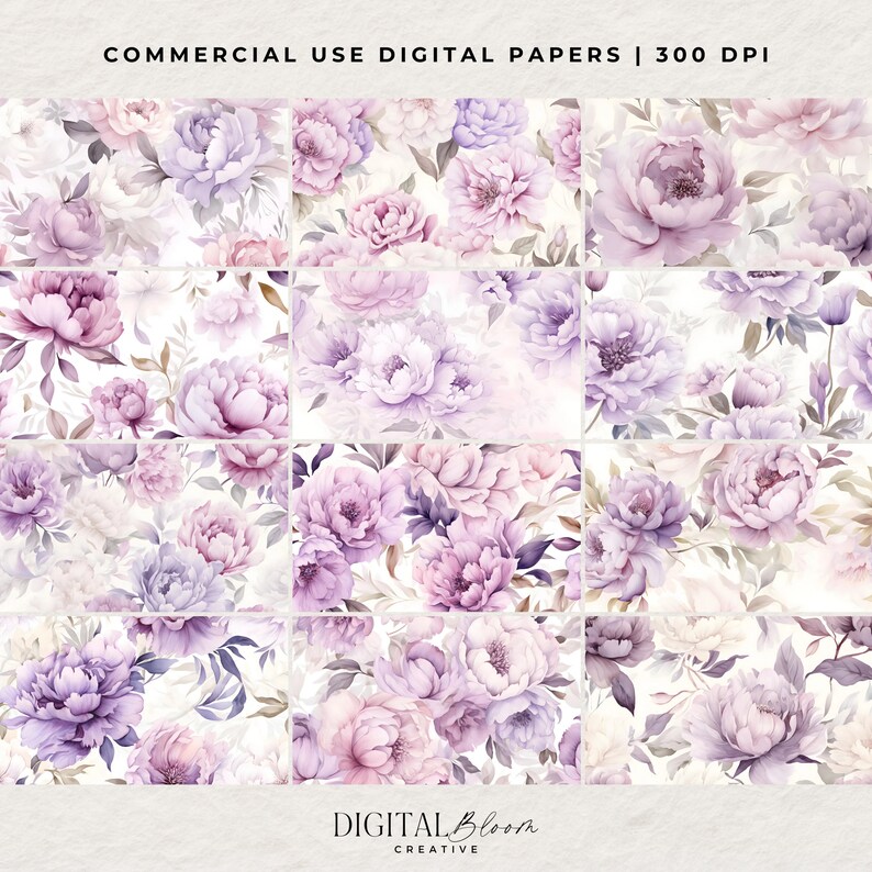 Purple Peony Digital Paper Pastel Peonies Seamless Pattern Background ...