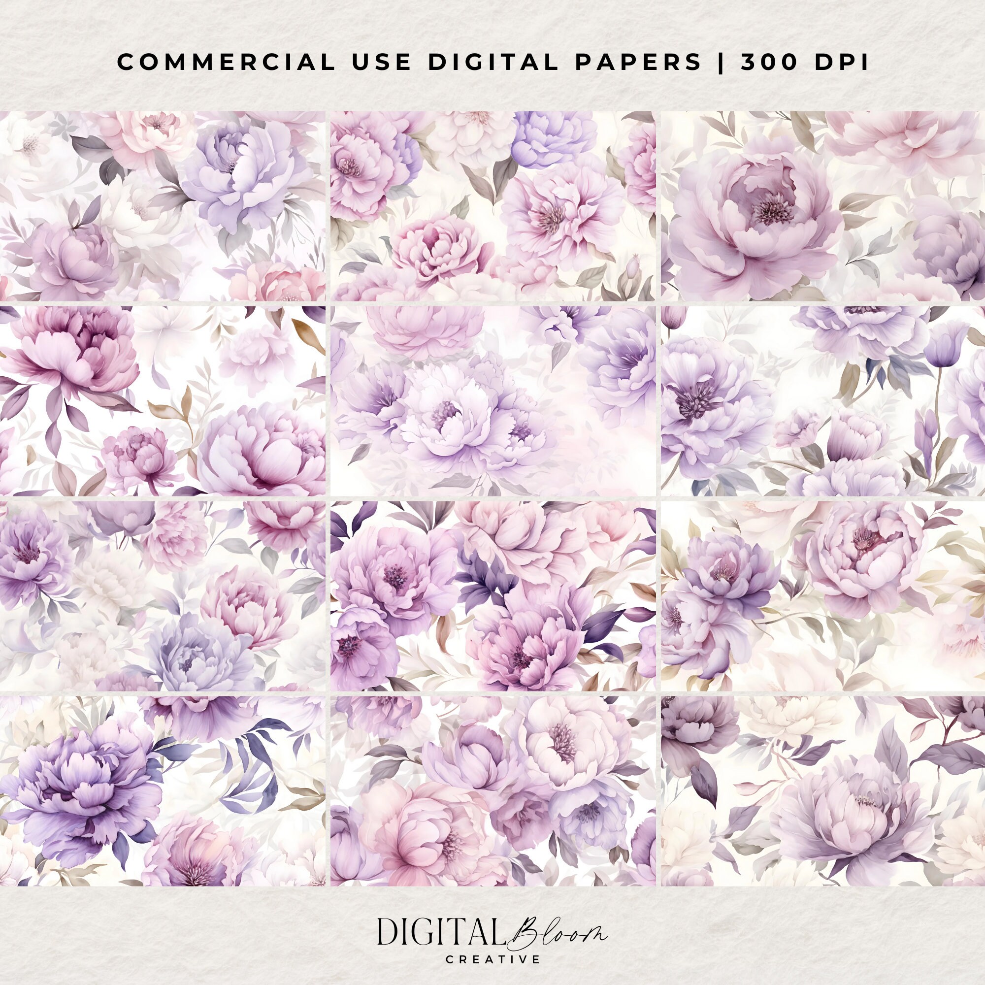 Purple Peony Digital Paper Pastel Peonies Seamless Pattern Background ...