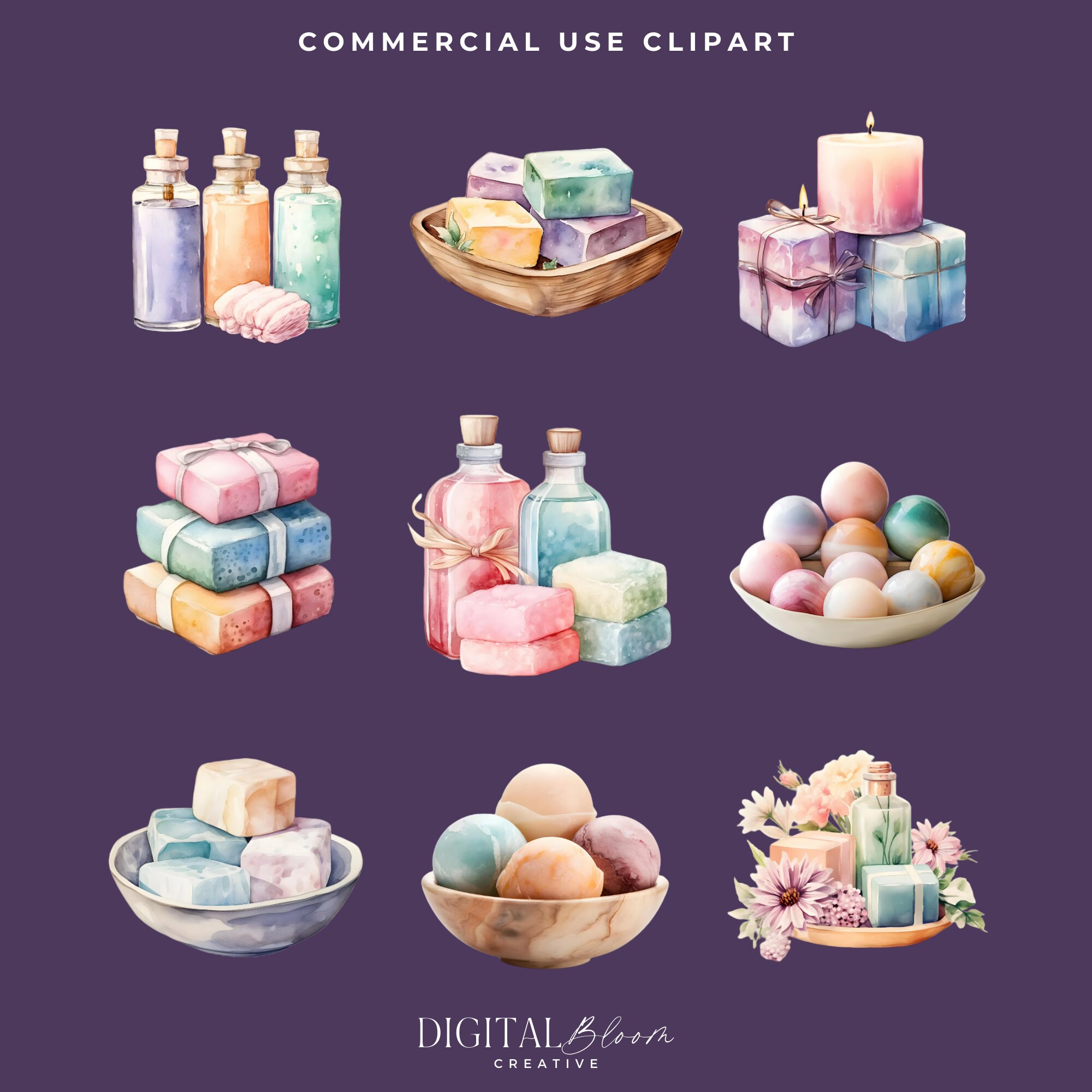 Handmade Soap Clipart Watercolor Bundle Bar of Herbal Fruit Soaps Spa ...