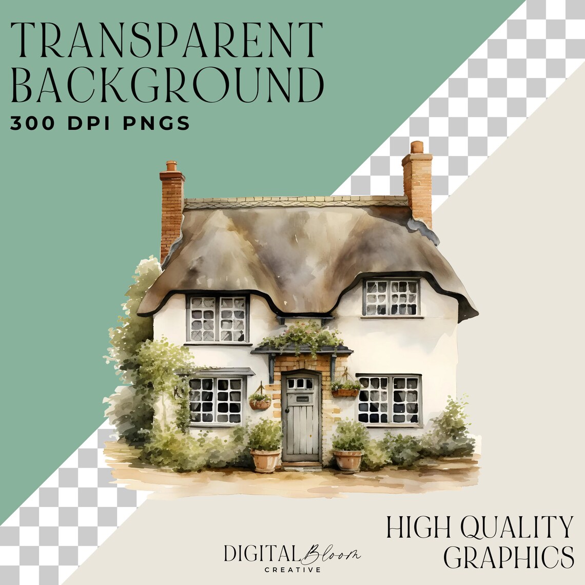 English Cottage Clipart Thatched Roof Cottagecore Clip Art English ...