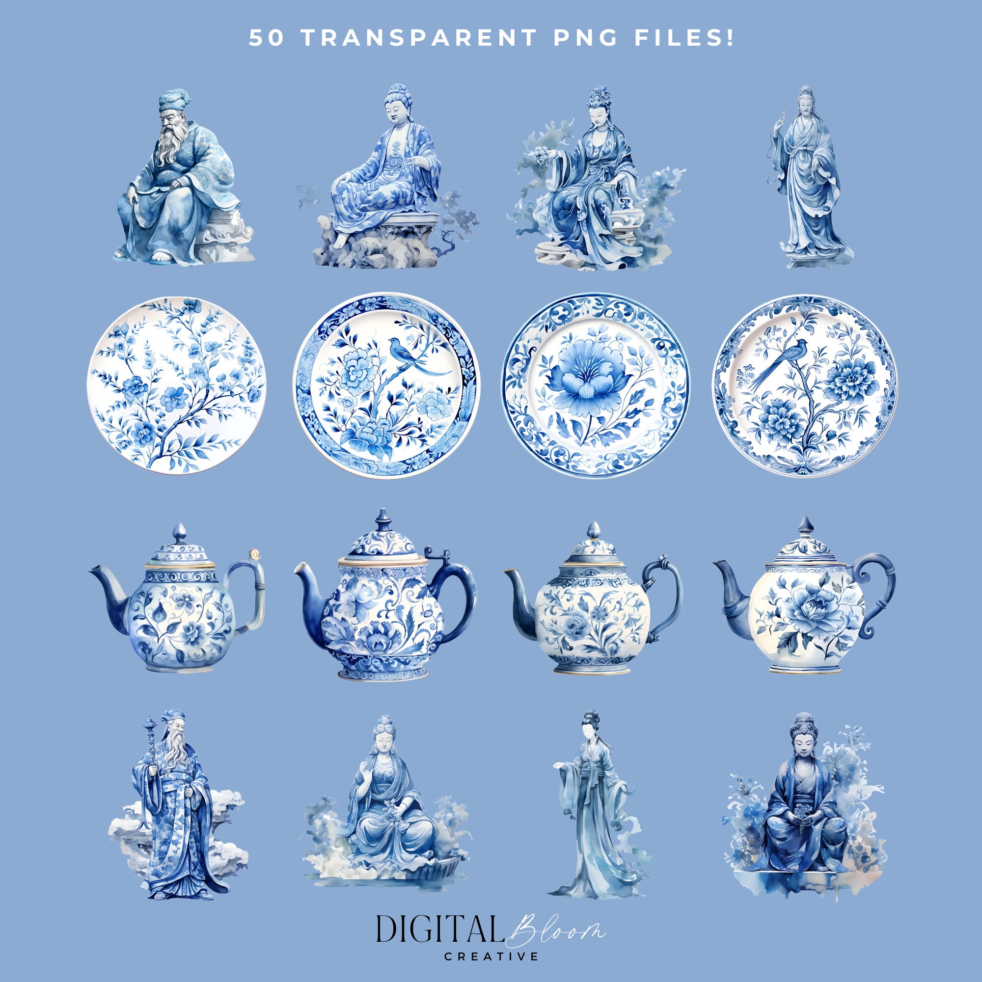 Chinoiserie Vase Clip Art Elegant Blue + White Chinese Porcelain Vase ...