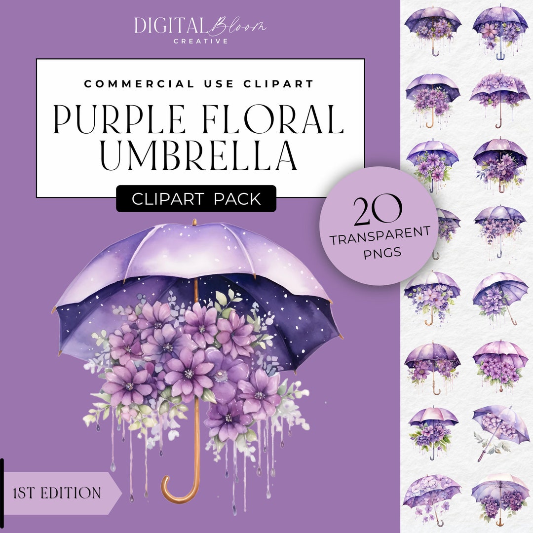 Purple Floral Baby Shower Umbrella Clipart PNG Graphics Invite Party ...