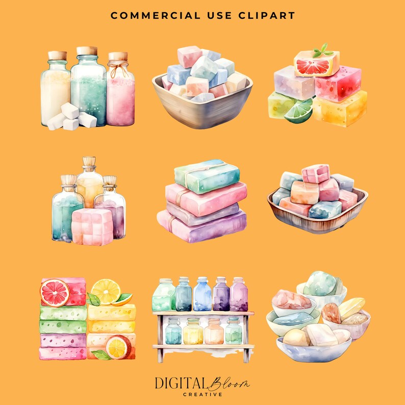 Handmade Soap Clipart Watercolor Bundle Bar of Herbal Fruit Soaps Spa ...