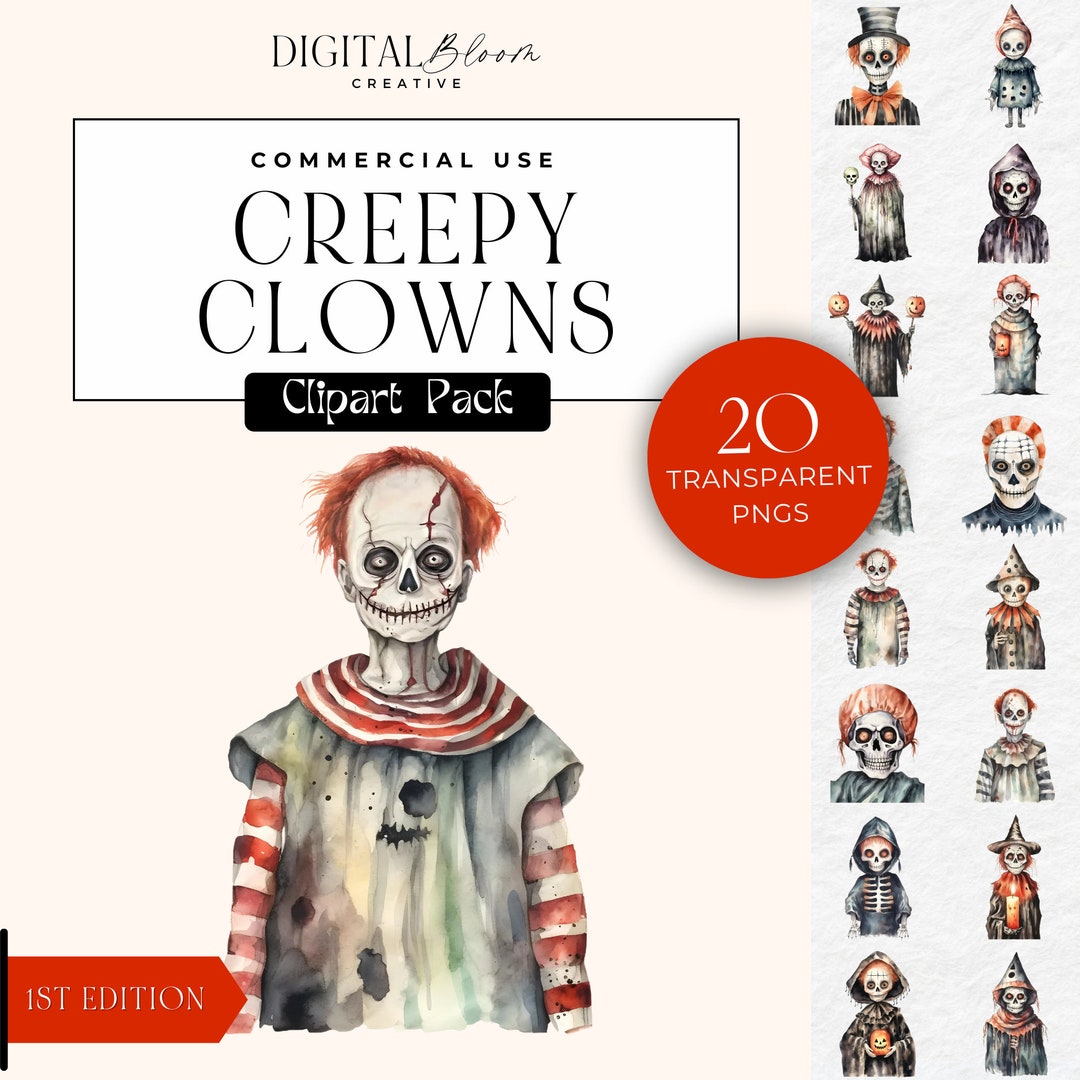 Creepy Clown Clipart Spooky PNG Graphics Quirky Halloween Clip Art ...