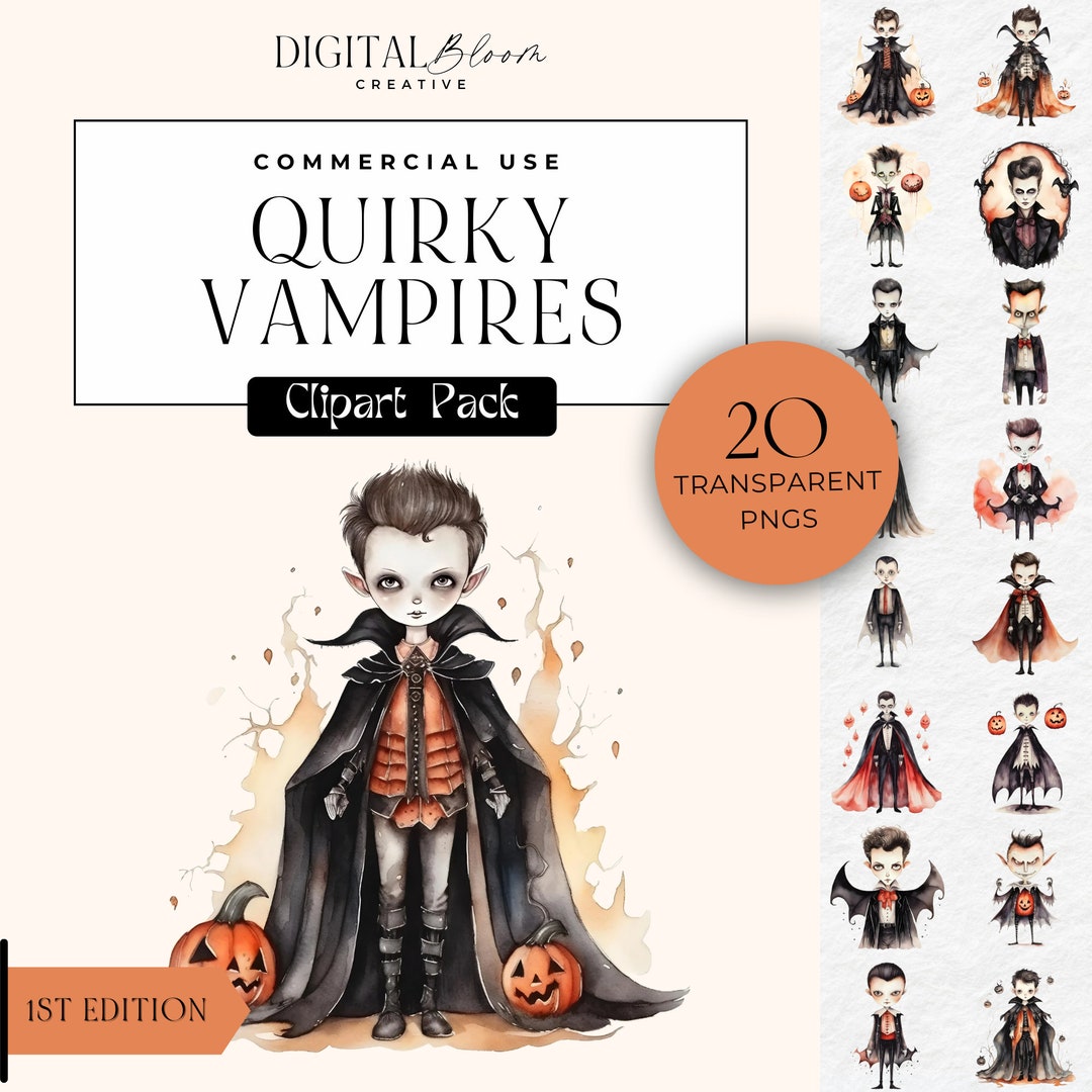 Halloween Vampire Clipart, Quirky Cute Vampire, Scary Watercolor ...
