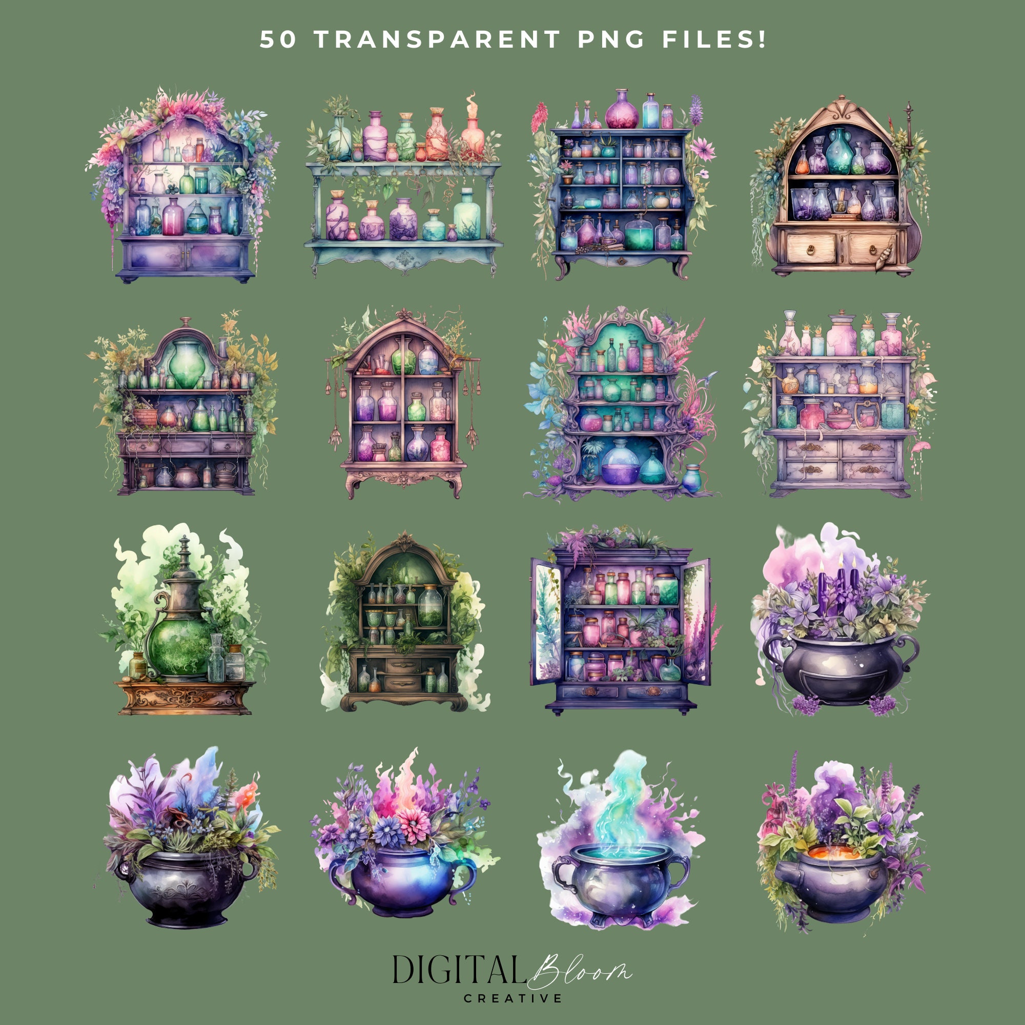 Herbology Clipart, Magic School Clip Art, Wizard PNG, Botanical Plants ...