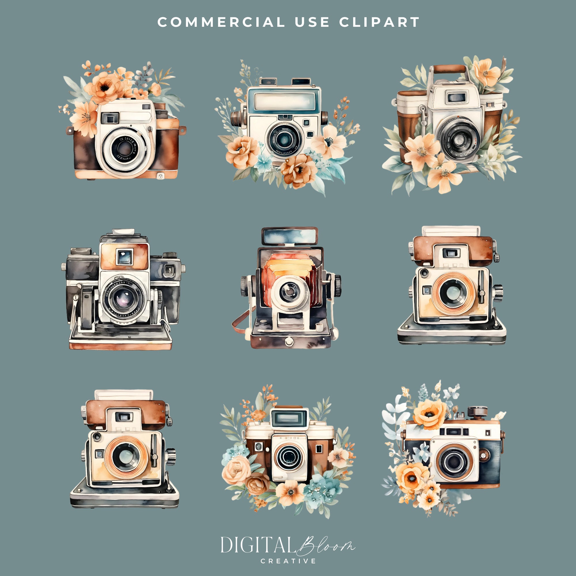 Polaroid Camera Clipart DSLR Camera Clip Art Bundle Retro Vintage ...