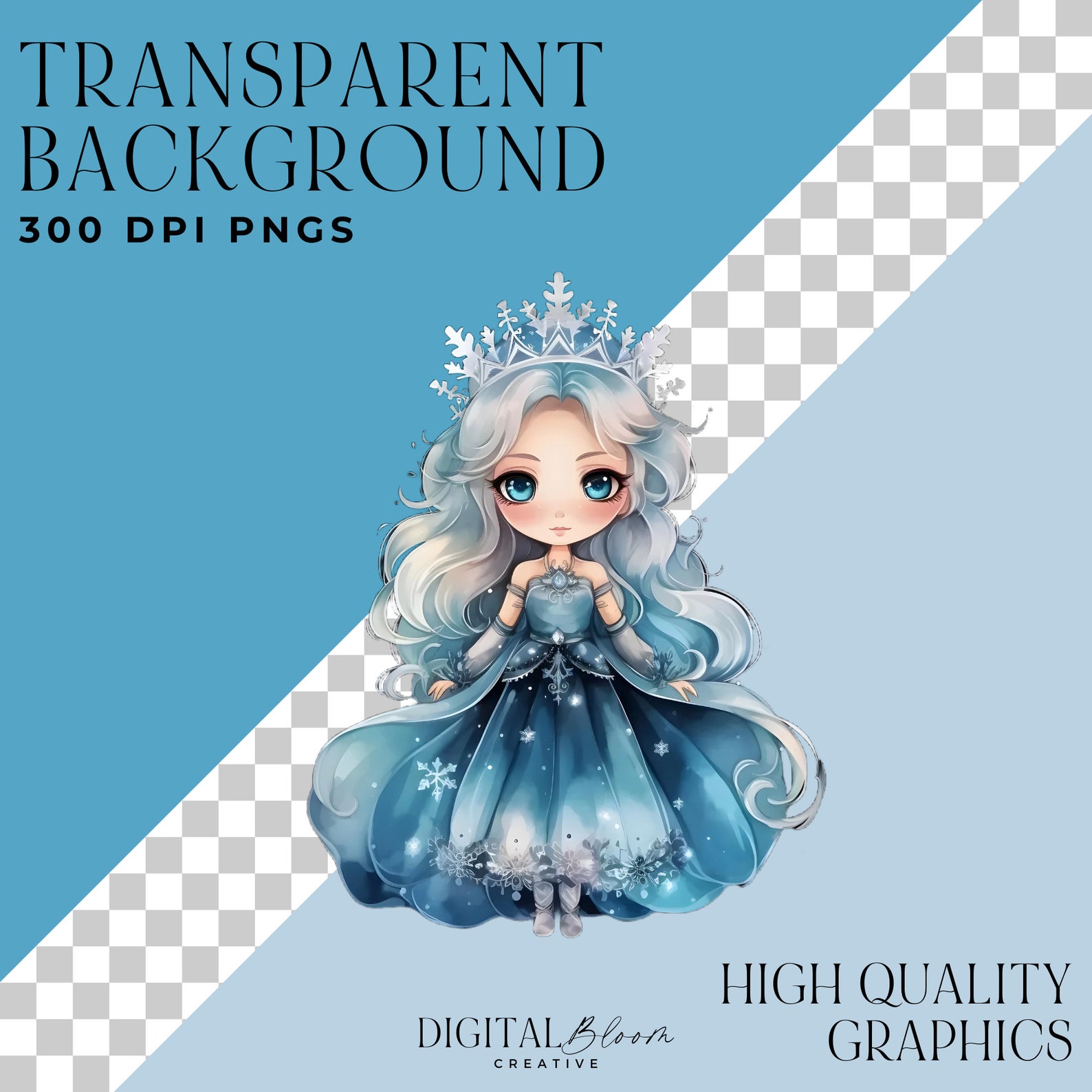 Lce Princess Clipart Fantasy Snow Queen Clip Art Magic Winter Chibi ...