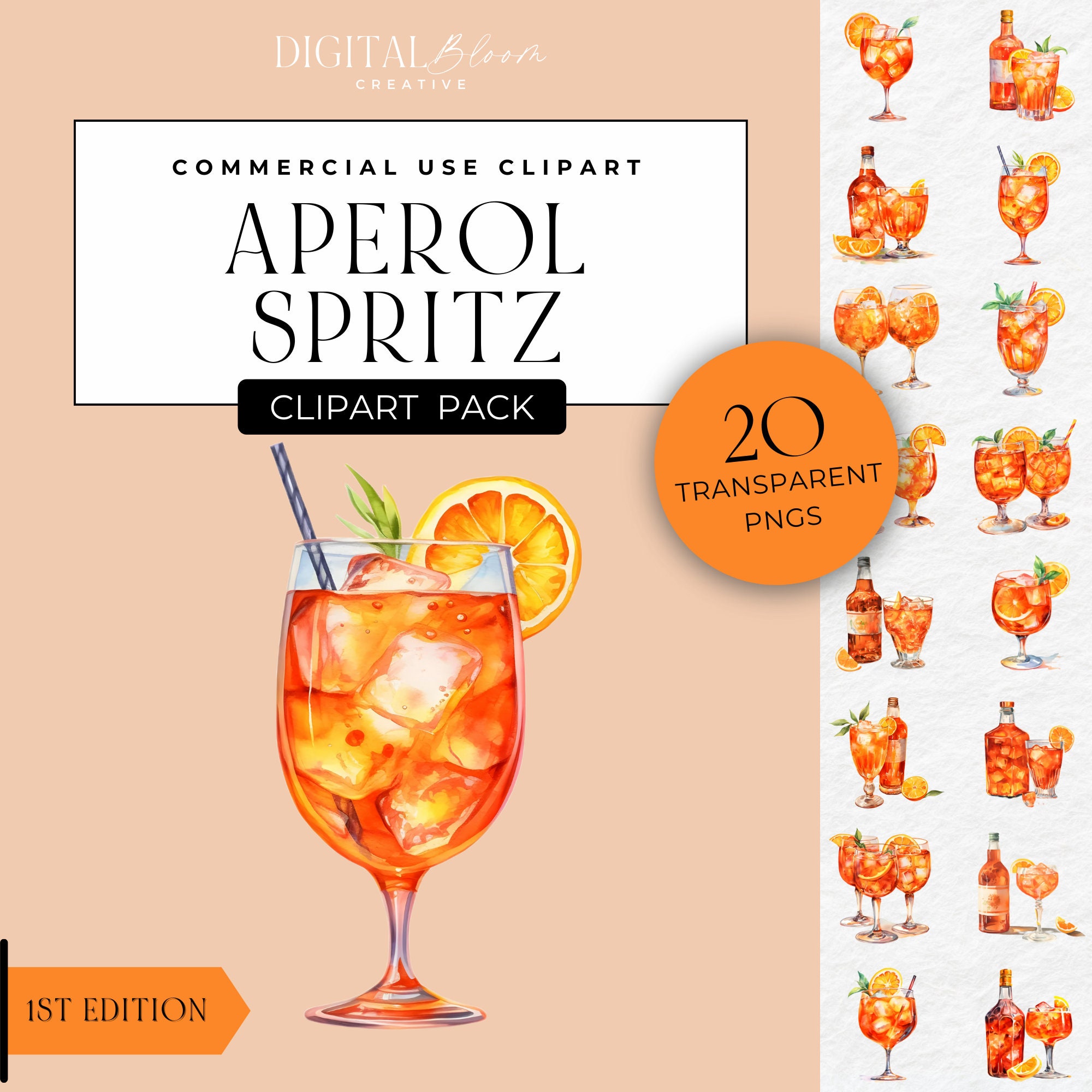 Aperol Spritz Clipart, Orange Bar Drink PNG, Beverage Graphics ...