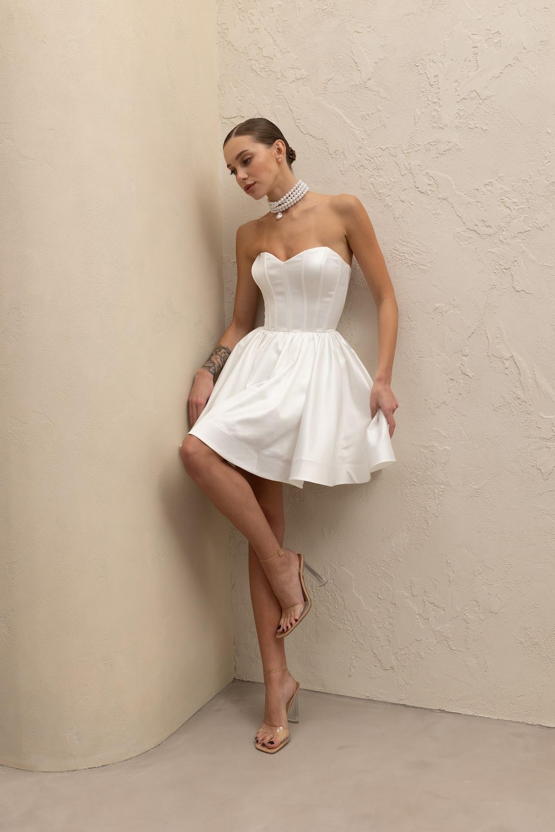 Lace Mini Wedding Dress, Short Second Wedding Dress Simple, Custom Satin Wedding Dress, Beach ...