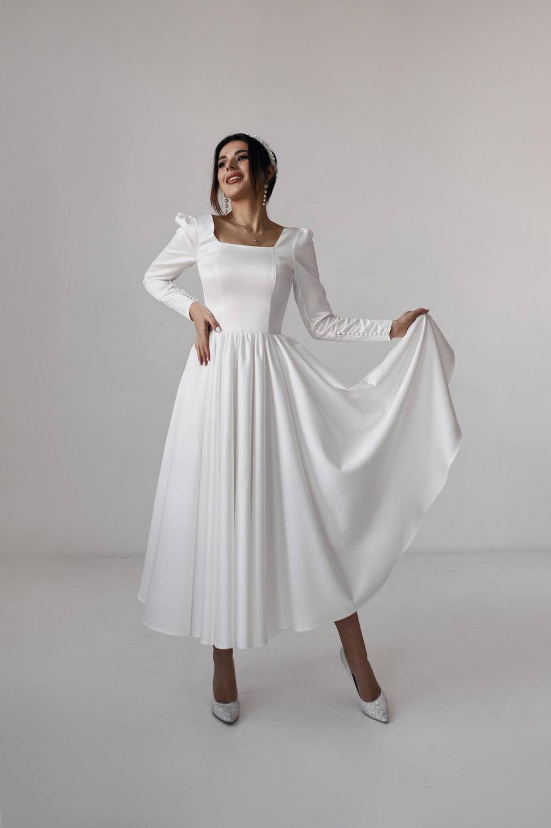 Corset Wedding Dress, Minimalist,civil Wedding Dress, Engagement Dress ...