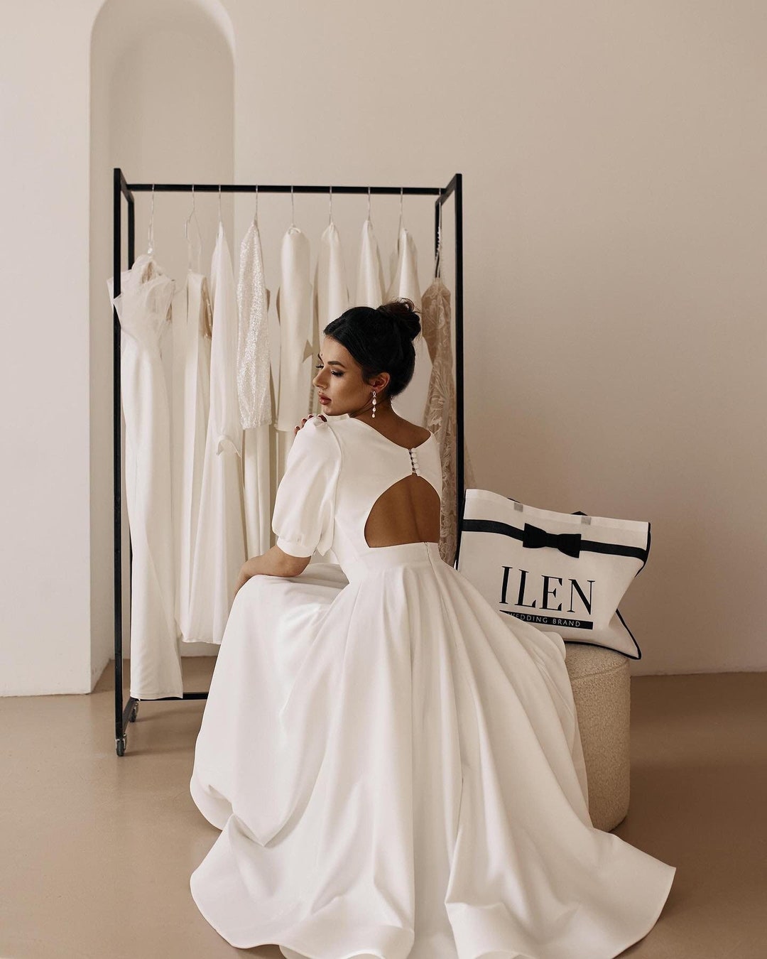 Midi Wedding Dress, Elope Dress, Reception Dress, Tea Length Wedding ...