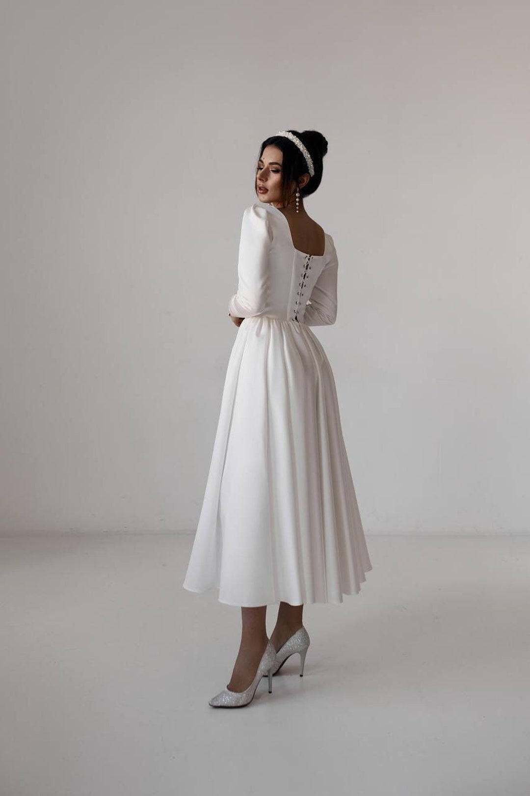 Corset Minimalist Wedding Dress, Civil Engagement Wedding Dress, Modest ...