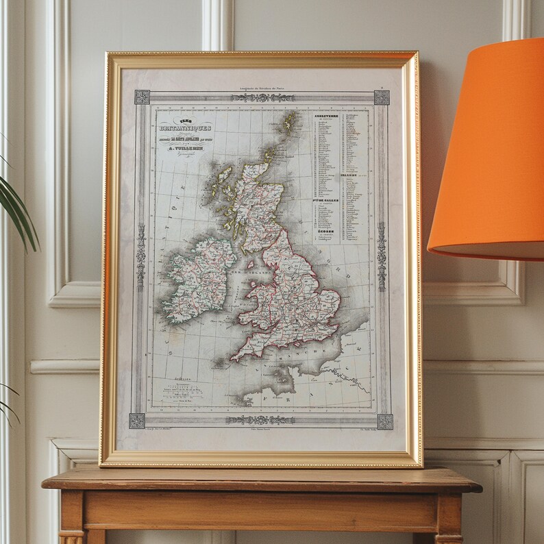 Vintage Map of Britain Poster,uk Map Wall Art, Digital Download, Travel ...