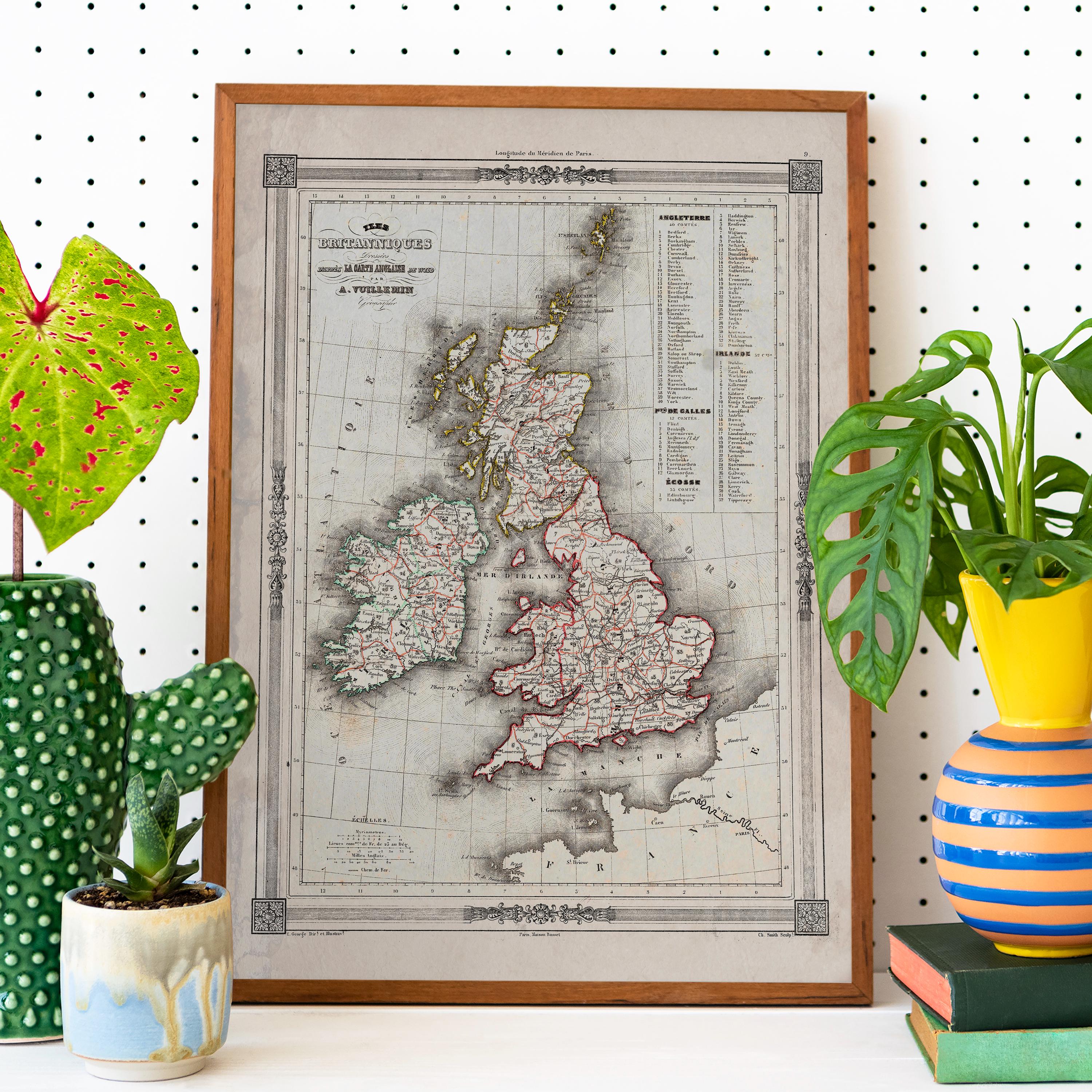 Vintage Map of Britain Poster,uk Map Wall Art, Digital Download, Travel ...